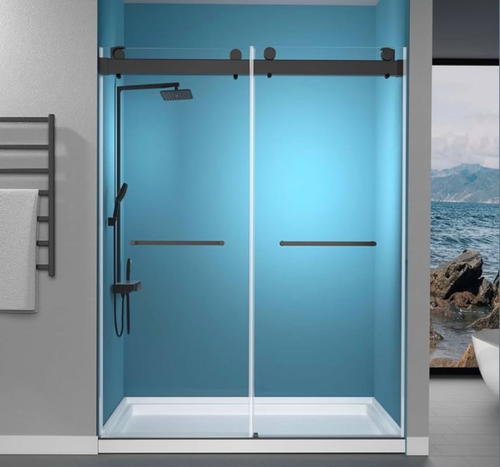 60" × 75" Matte Black Double Sliding Bathroom Shower Doors | Columbus ...