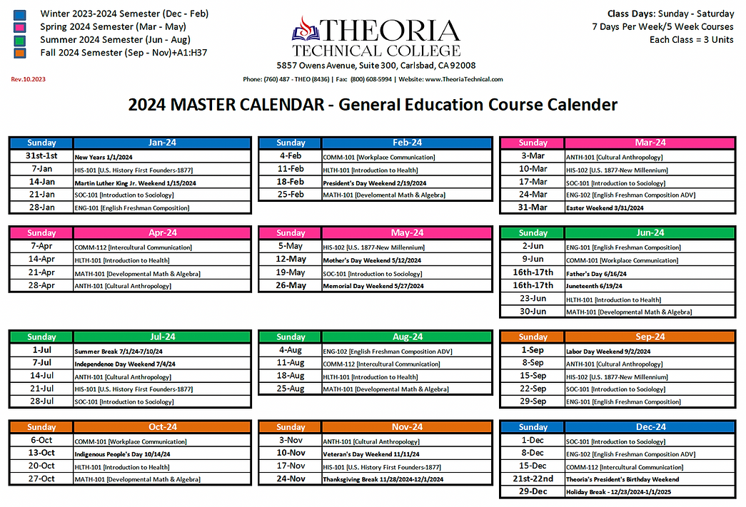 Lecture Schedule | Theoria Technical College | United States