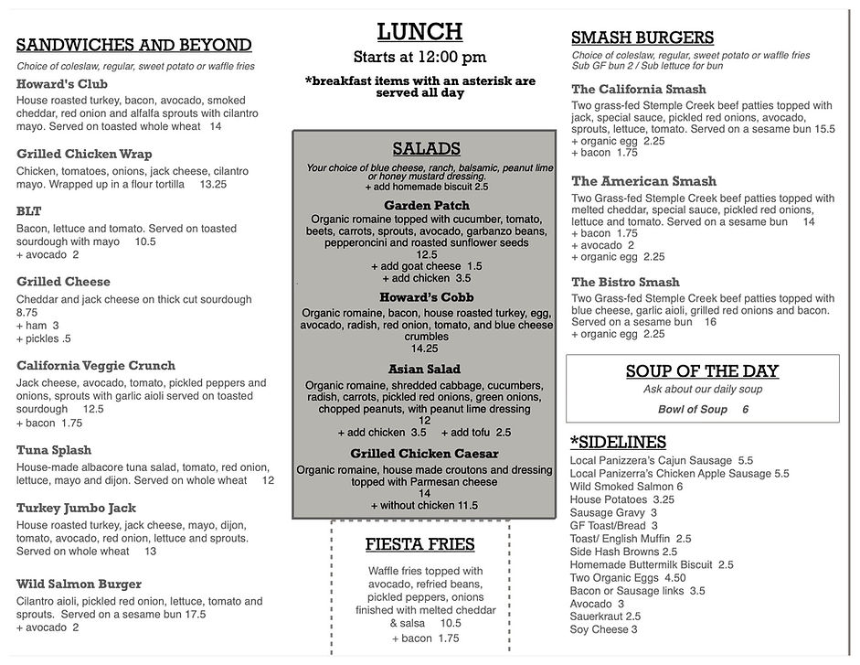 Howards Station Cafe Menu