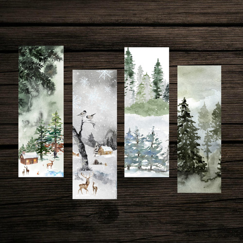 Forest Trees Winter Scene Bookmarks Printable DIY | Grand Horse