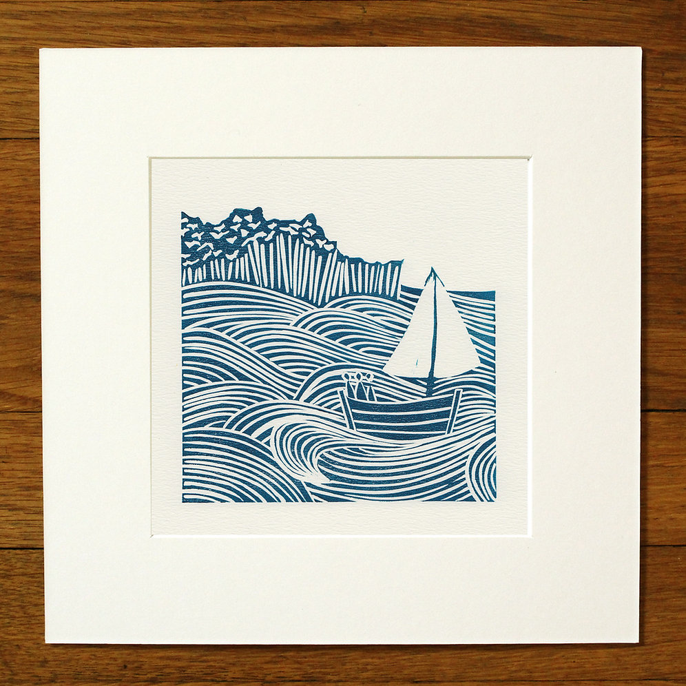 Sea Days, original linocut print | michellehughesdesign