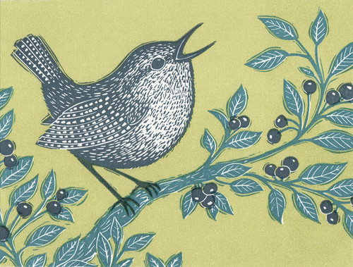 Singing Wren original linocut print | Michelle Hughes Design