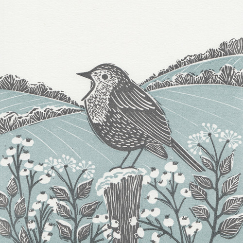 Winter Robin, original linocut print | Michelle Hughes Design