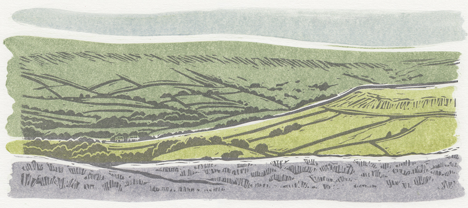 Blakey Ridge towards Farndale, North York Moors, original linocut print ...
