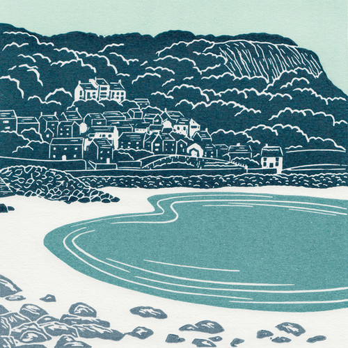Runswick Bay linocut, Yorkshire coast art for sale | Michelle Hughes