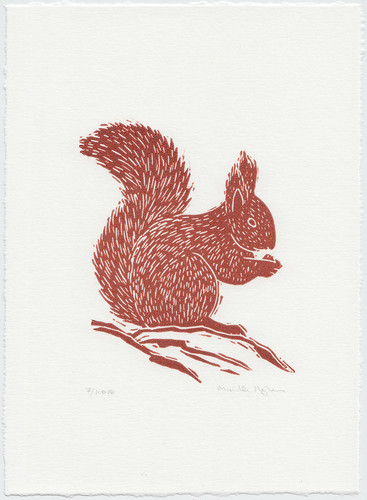 Red Squirrel, original linocut print | Michelle Hughes Design