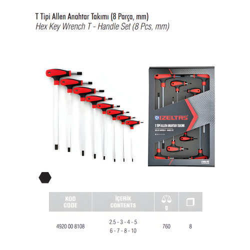 Izeltas T Type Allen Key Set 8 Pieces | Bss Market