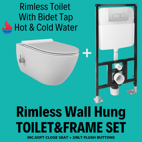 Turquoise Wall Hung WC, Hot & Cold Water Bidet Connection, Cover ...