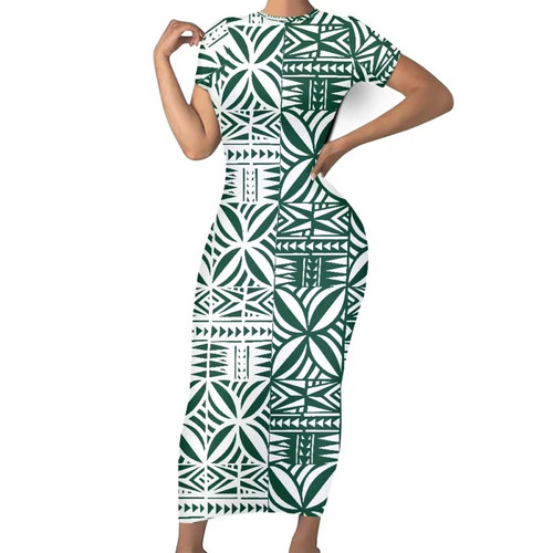 Aroha Body-Con Dress - Green & White | Elei Island Apparel