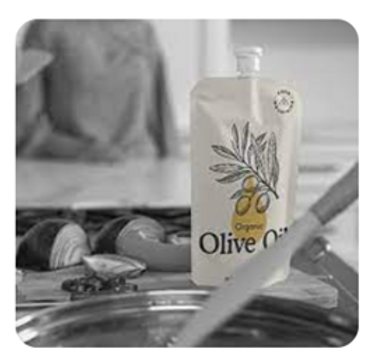 Standing packages in Olive Oil Packing Pouches.