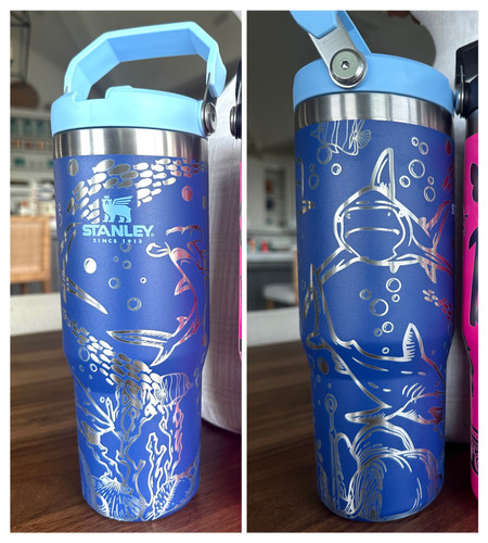 RTS Shark- 30 Oz Stanley Engraved Tumbler Flip Top | Cut + Co Designs