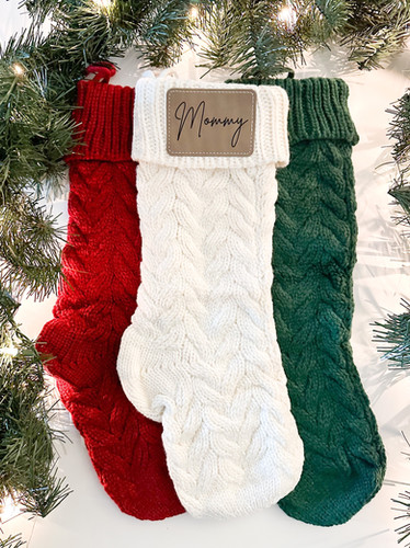 Personalized Stockings with Leather Patch | Cut + Co Designs