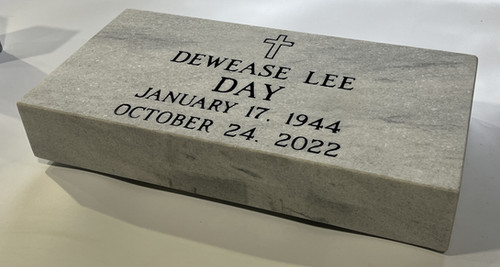 White Marble Memorial Flat Marker 2'x1'x4" with Design | upstatestone