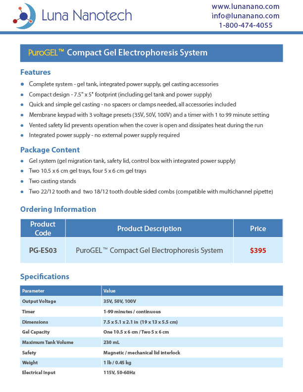 New Product Launch: PuroGEL™ Compact Gel Electrophoresis System