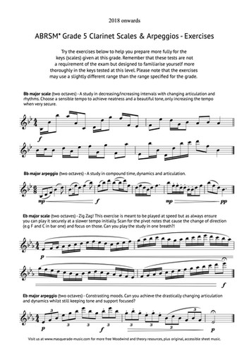 Clarinet Grade 5 (ABRSM*) Exercises/worksheet - taking it further ...