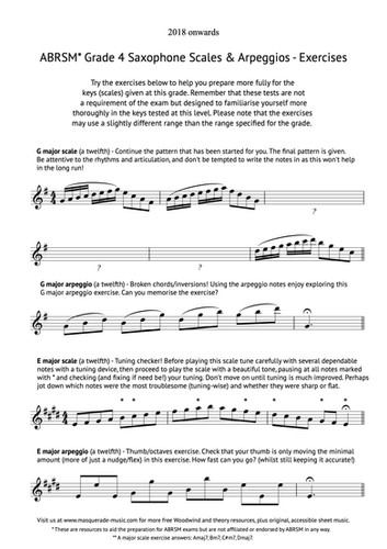 Saxophone Grade 4 (ABRSM*) Exercises/worksheet - taking it further ...