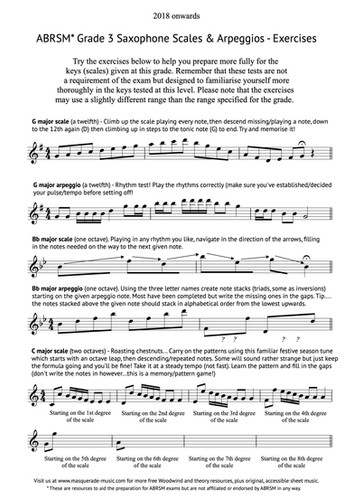Saxophone Grade 3 (ABRSM*) Exercises/worksheet - taking it further ...