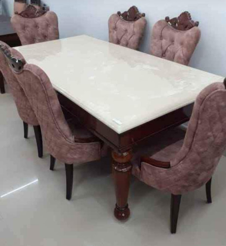 Buy Plain Cream Onyx 6 Seat Marble Top Dining Table - 30% OFF