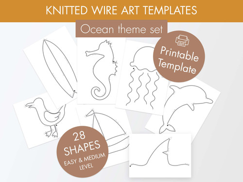 'Ocean theme set" printable template for wire art and knitted shapes ...