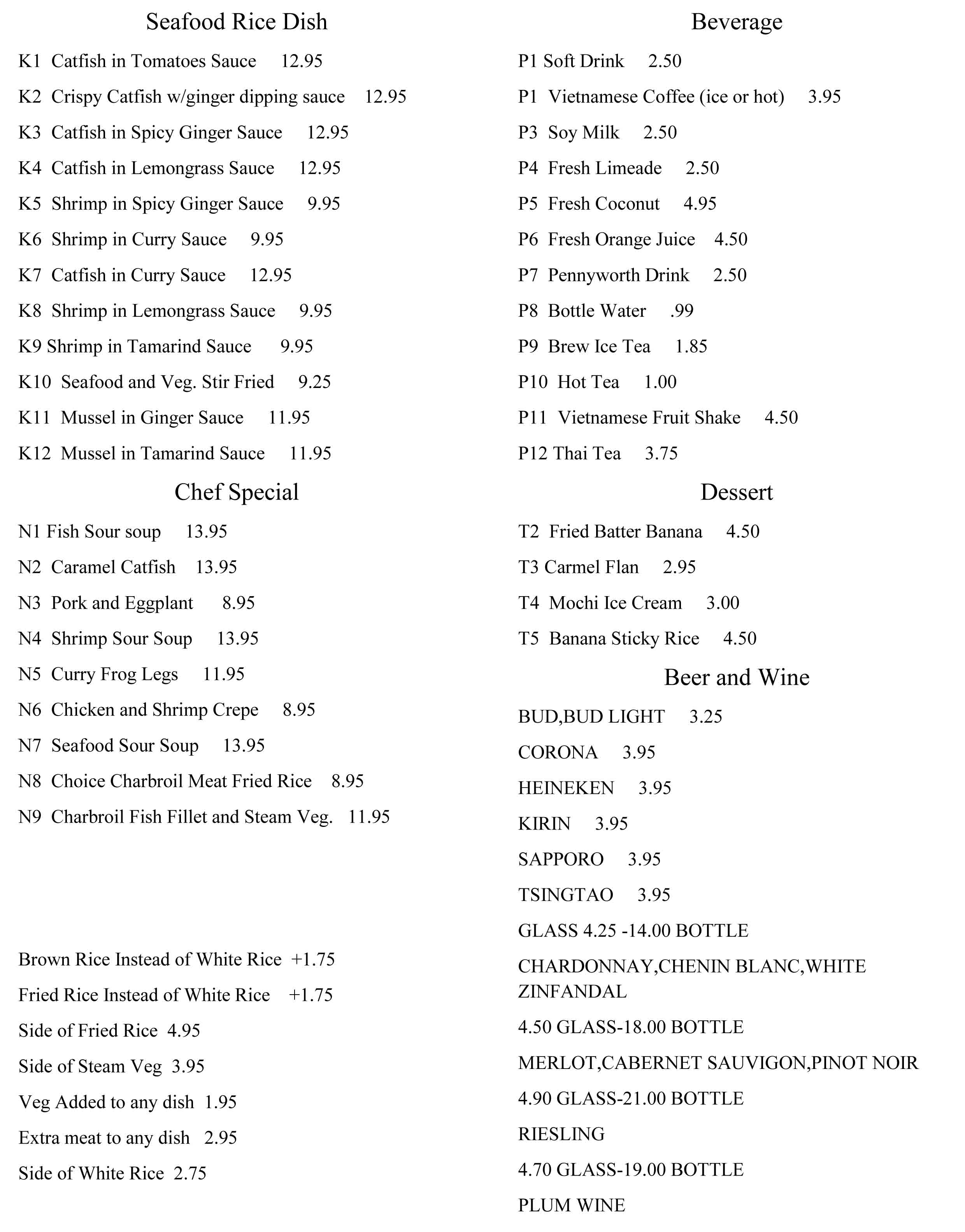 MENU • Cafe Da Lat