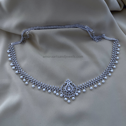 Silver Polished White Stone Hip-chain | Amora Art and Jewels