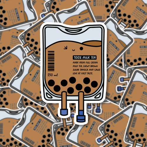 Boba Milk Tea IV Bag Sticker | Little Bunny Badges