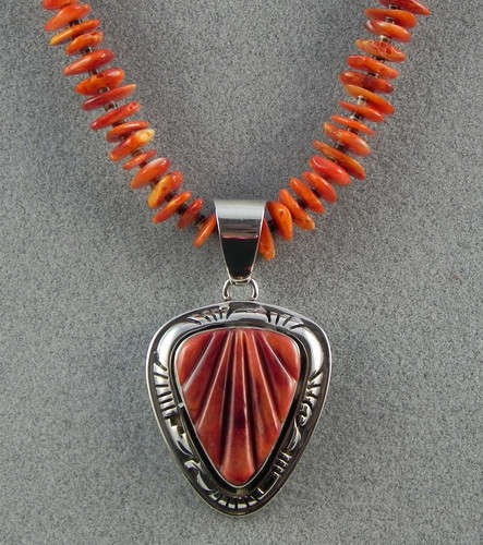 Silver & Orange Spiny Oyster Shell Necklace | americanaindianshows