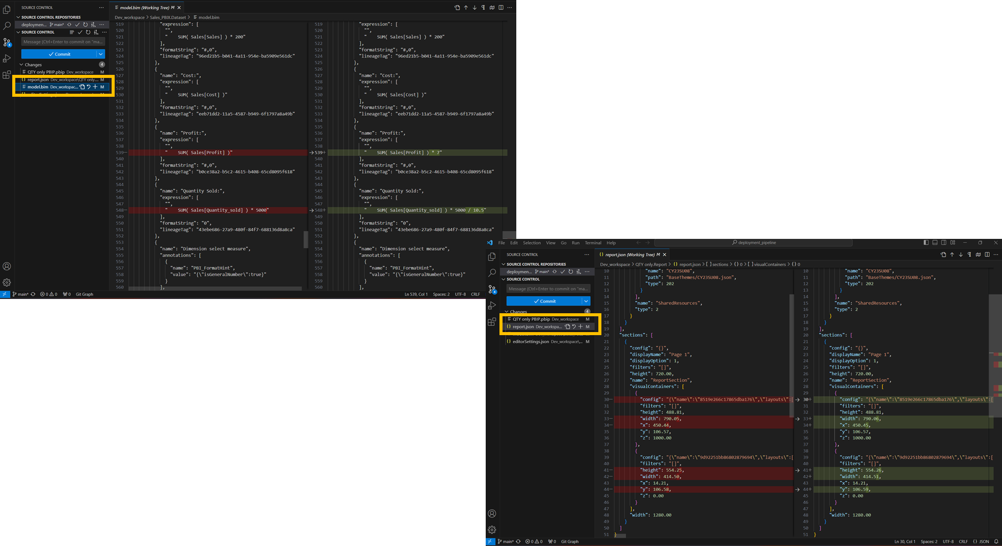 Operating Git Integration In A Workspace With Dual Reports Linked To A