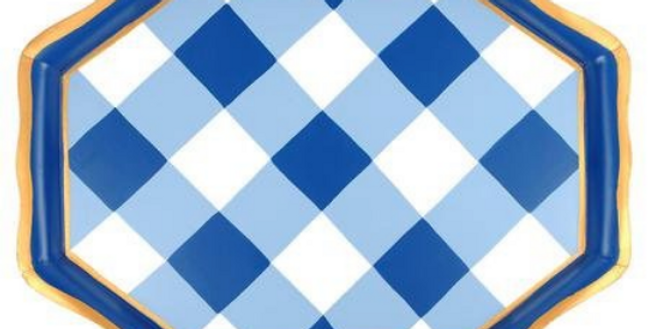 Blue and White Buffalo Check Tea Tray | shopmyfabrics