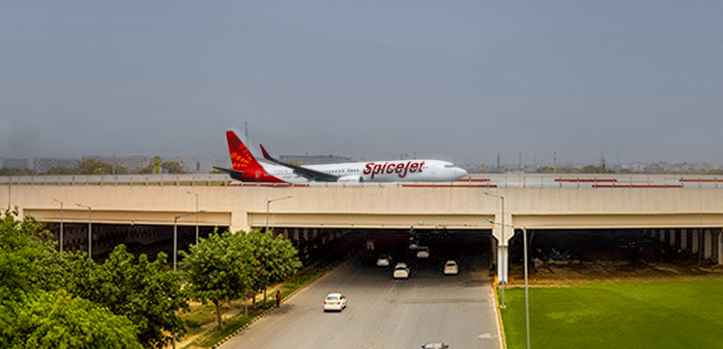 Elevated taxi way and flyover at IGI Airport, New Delhi