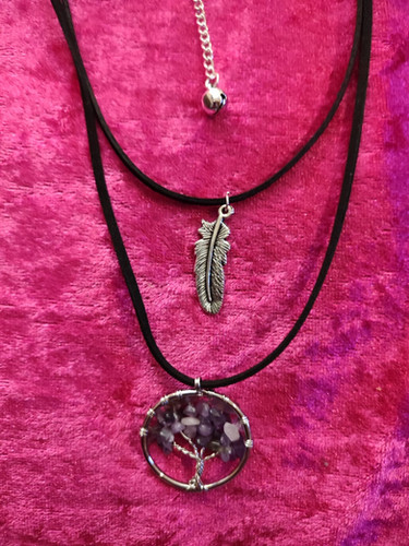 Amethyst Tree Of Life with A Feather Double Necklace | PLUR Designs