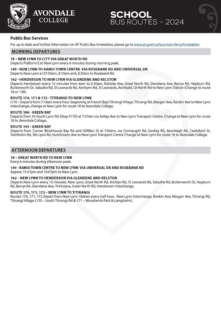 Bus Information | Avondale College