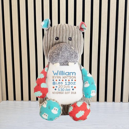 Embroidered Hippo Sensory Teddy | KBTbespokegift's