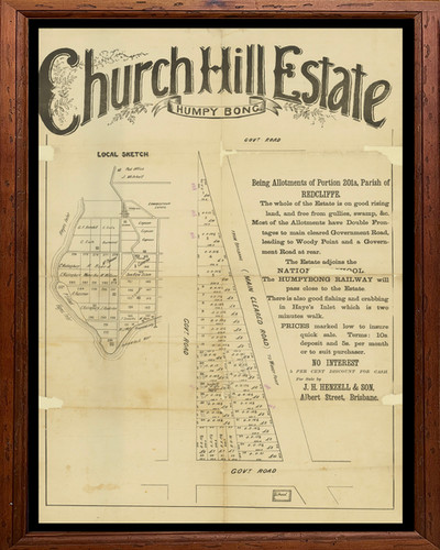 1878 Church Hill Estate Humpybong framed landsale map | Redcliffebook.com