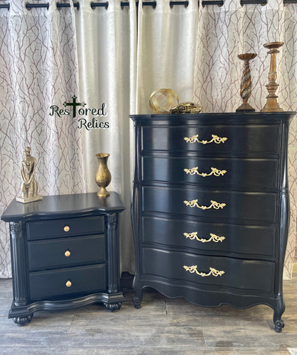 Midnight Black Highboy dresser & nightstand set | Restored Relics