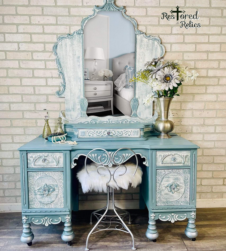 turquoise makeup vanity
