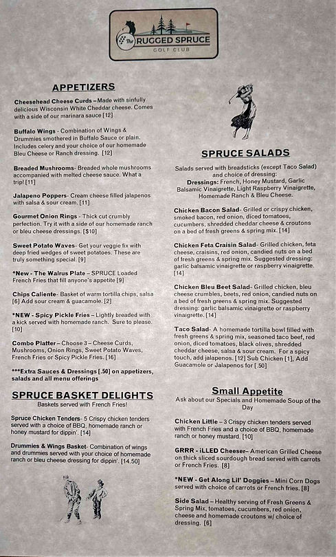 Menu | Rugged Spruce Golf