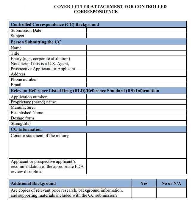 USFDA Guidance: Cover Letter Attachments for Controlled Correspondences ...