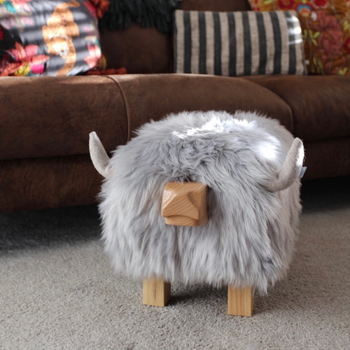 Highland Cow Footstool - 'Faux Grey' | tweedyourself