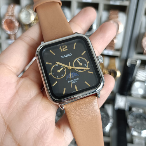 Casio Moonphase Brown Leather Men Watch | E's Merchandise