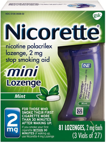 Nicorette 2mg Mini Nicotine Lozenges to Quit Smoking, Mint Flavored (81 ...