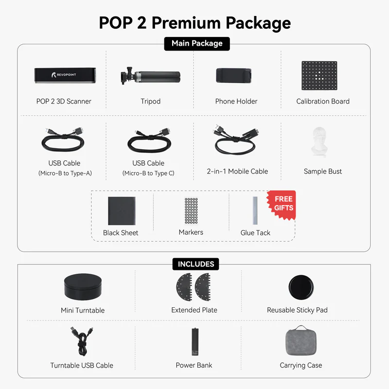 Phrozen POP 2 3D Premium Package Scanner 0.05 mm Precision Handheld 3D ...