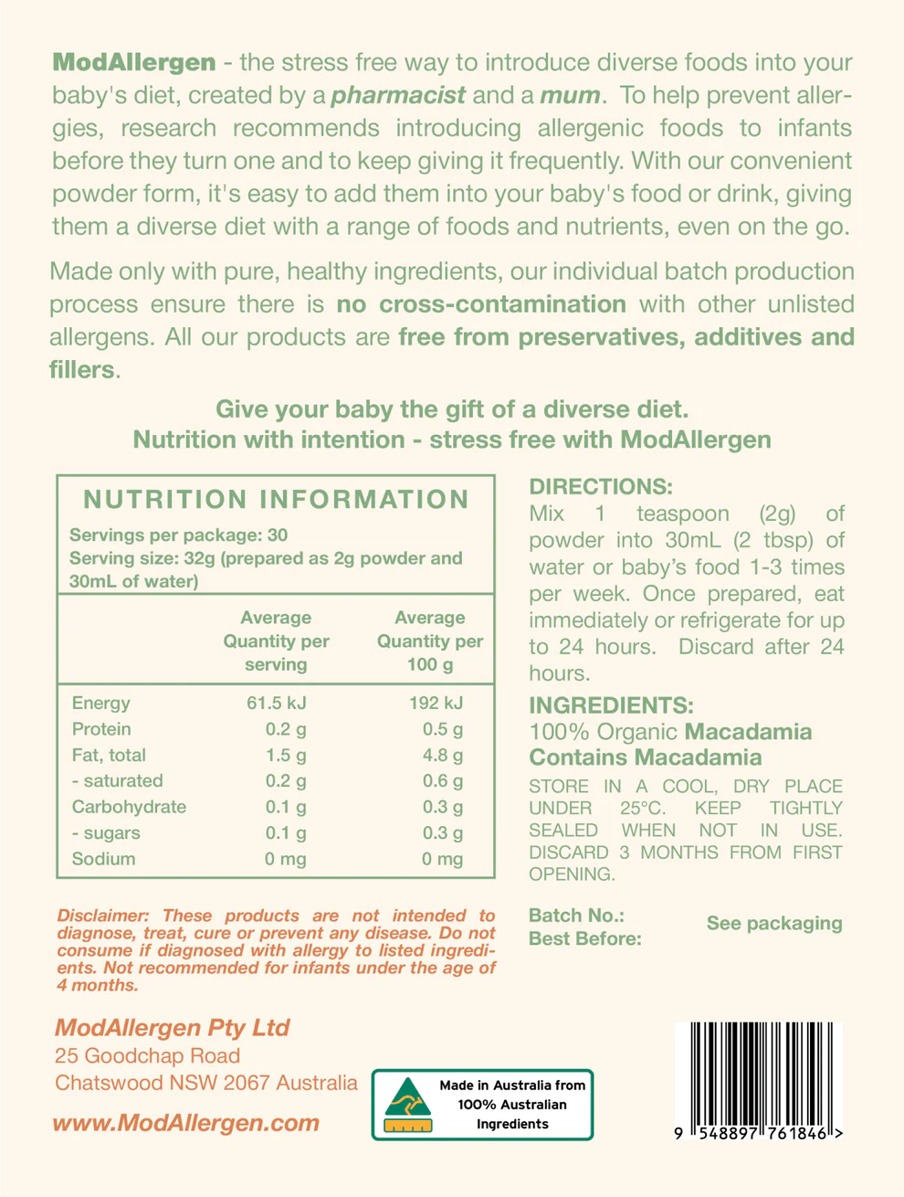 Macadamia Powder 60g | Rural Allergy Group