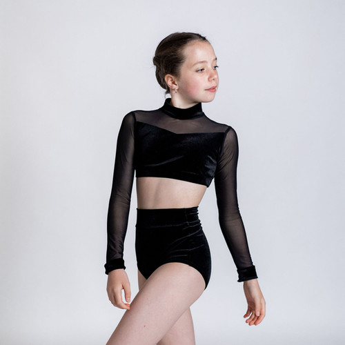 Noir Velvet Mesh Long Sleeved Set | primadancewear