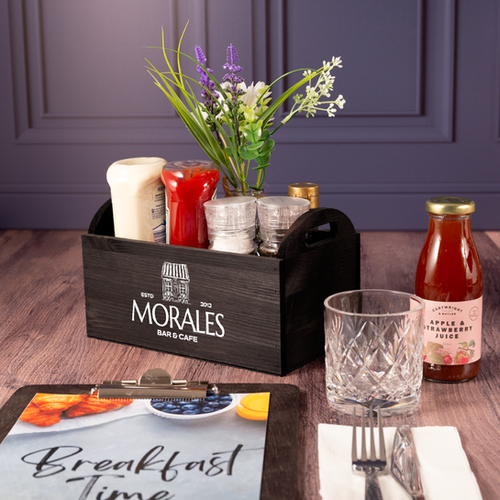 Black Tabletop Condiment Caddy with Handles | Chalkboards UK