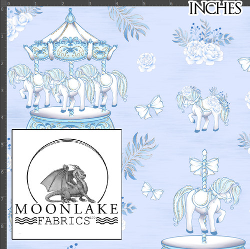 Carousel horses on blue background Original | Moonlake Fabrics Ltd