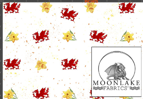 Welsh Dragons Daffodils on White | Moonlake Fabrics Ltd