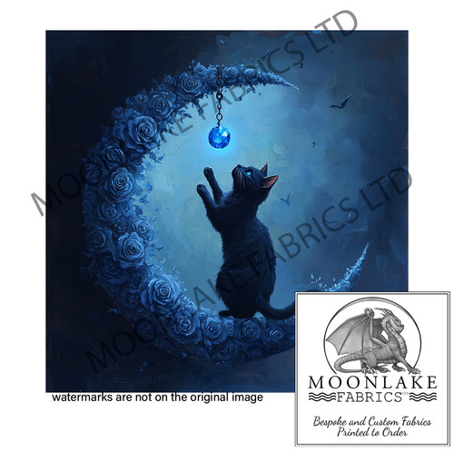Blue Moon Cat Reaching for a Sapphire | Moonlake Fabrics Ltd