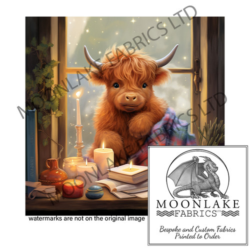 Lachlan the Highland Cow Calf in Morag's Study | Moonlake Fabrics Ltd