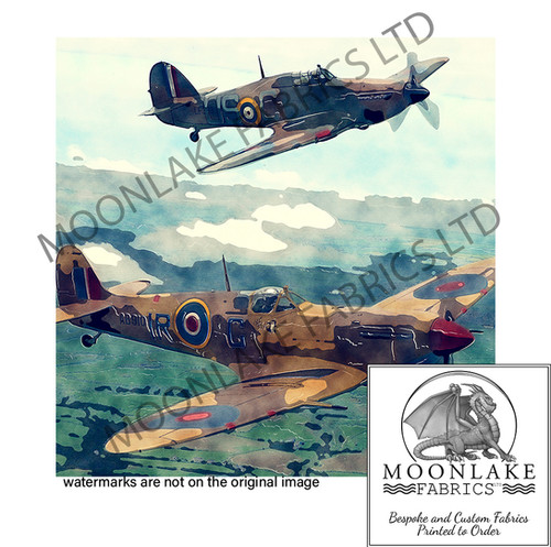 Spitfire and Hurricane woodcut effect art | Moonlake Fabrics Ltd